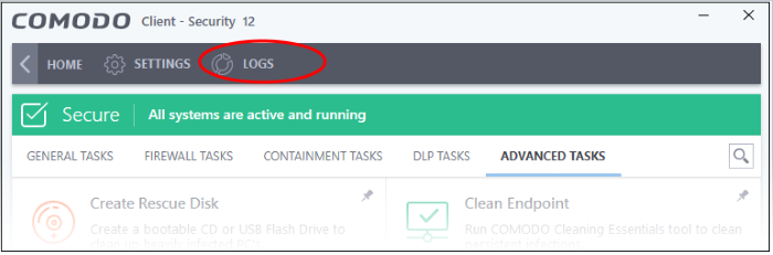 CCS Logs, Log Monitor, Advanced Protection Filter | Comodo Client Security | Comodo